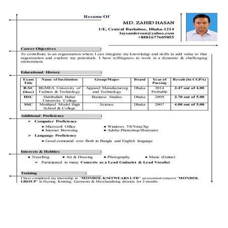 Resume of Zahid Hasan | DOCX
