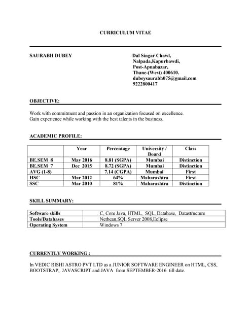 TCS CV Format | DOC