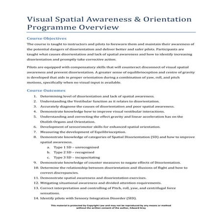 Visual Spatial Awareness & Orientation Programme Overview | PDF