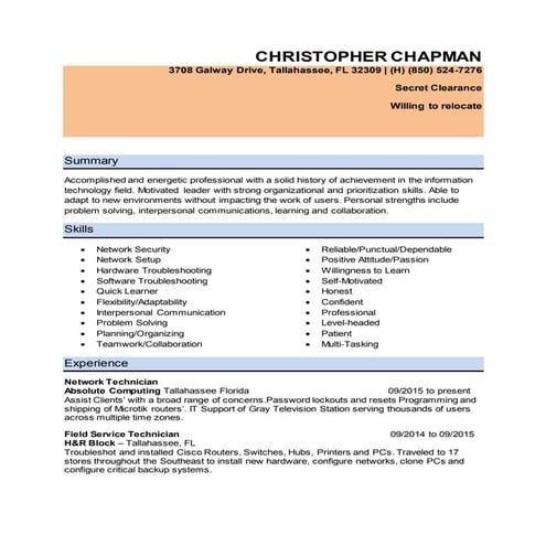 christopher-resume (1) | DOCX | IT and Internet Support | Internet