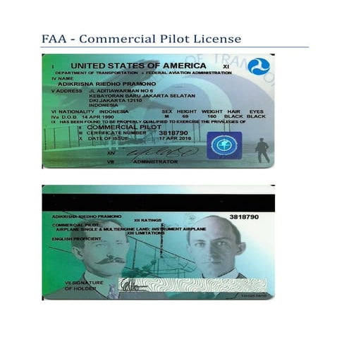 FAA Commercial Pilot License - Adikrisna R. Pramono | PDF