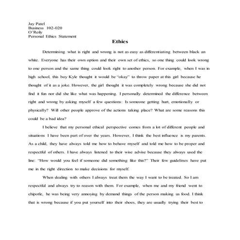 Personal Ethics Statement | DOCX