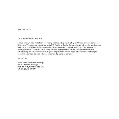 Vic McGill Refence Letter | PDF