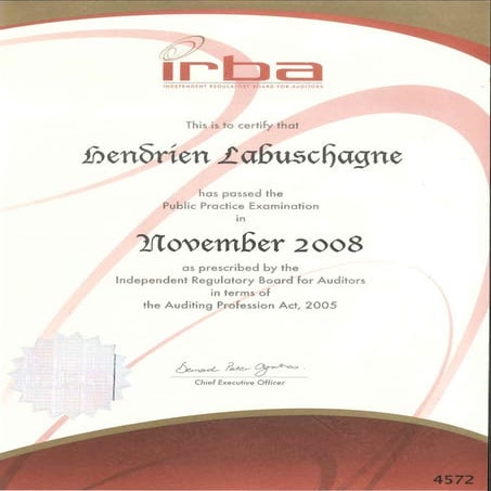 IRBA Certificate H Labuschagne | PDF