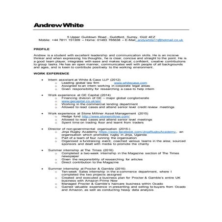 Andrew White CV Mid November 16 | DOCX