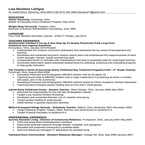 Lisa Stockton LaVigne's Resume | DOC