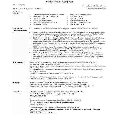 Samuel Frank Campbell - Resume - Updated 4-2015 | DOC