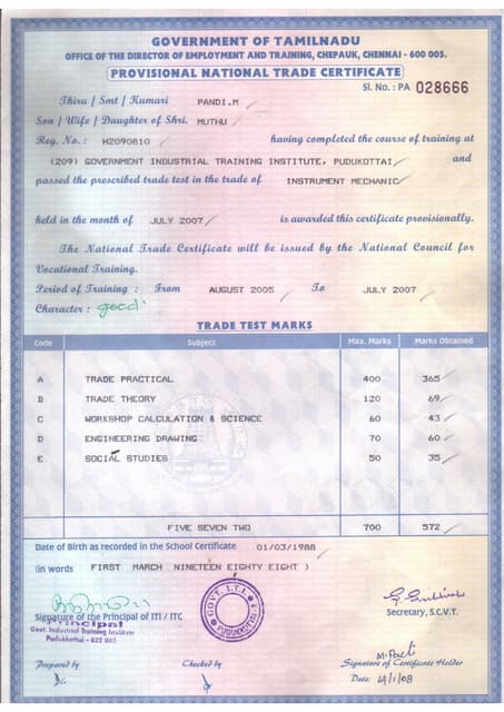 NCVT NATIONAL TRADE CERTIFICATE - | PDF