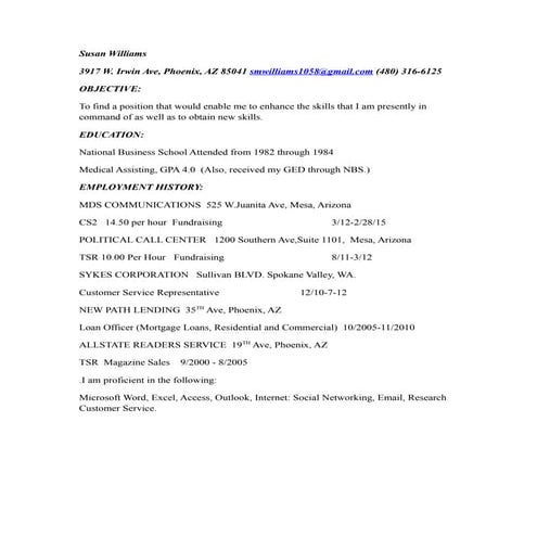 Susans Resume | RTF