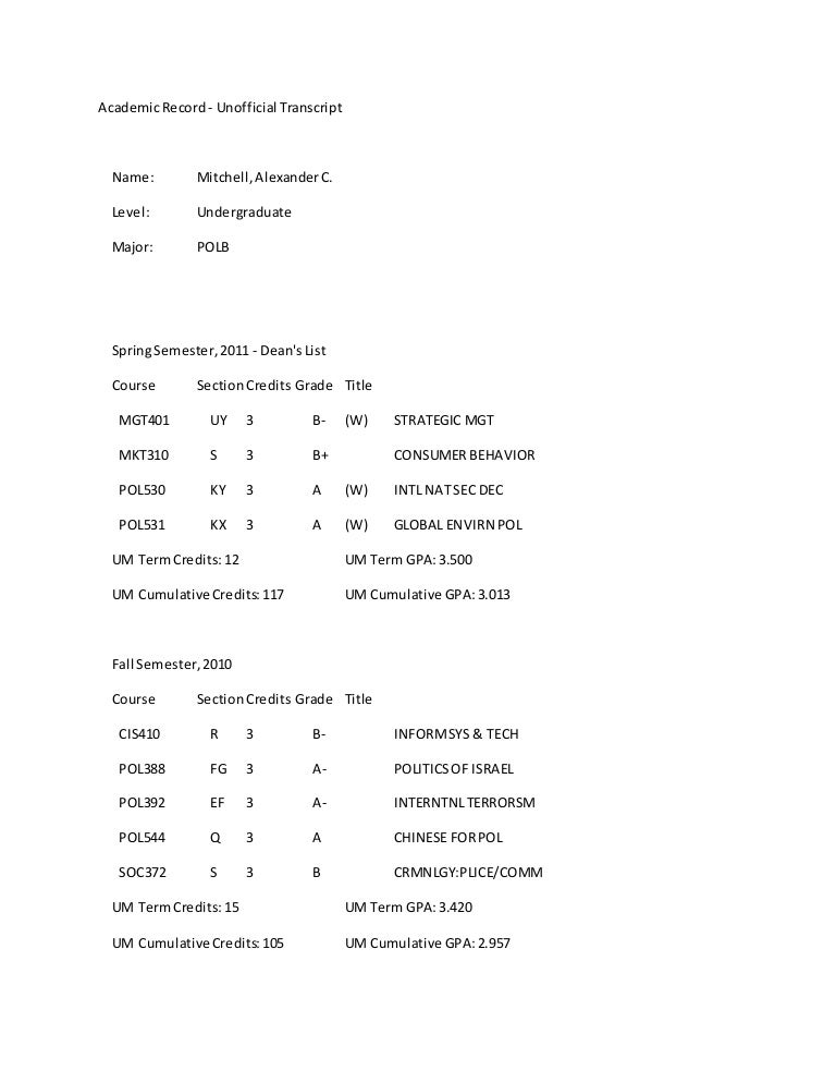 Unofficial Transcripts