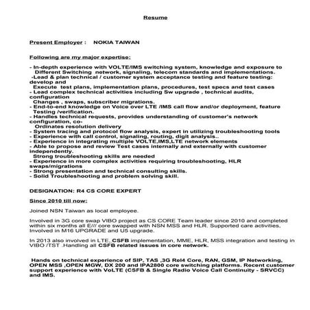 Resume for Telecom 6+ years Exp | DOC