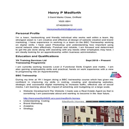 Henry Medforth CV Part 3 | DOCX