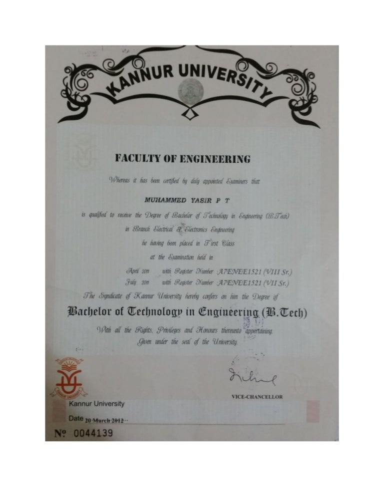 B.Tech certificate