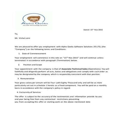 Format of appointment order | DOC