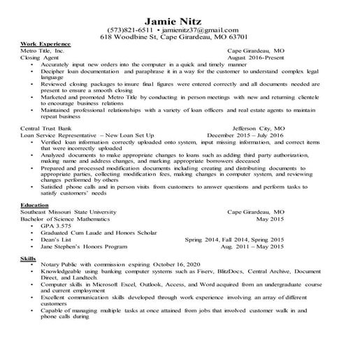 Jamie Nitz resume word updated | PDF