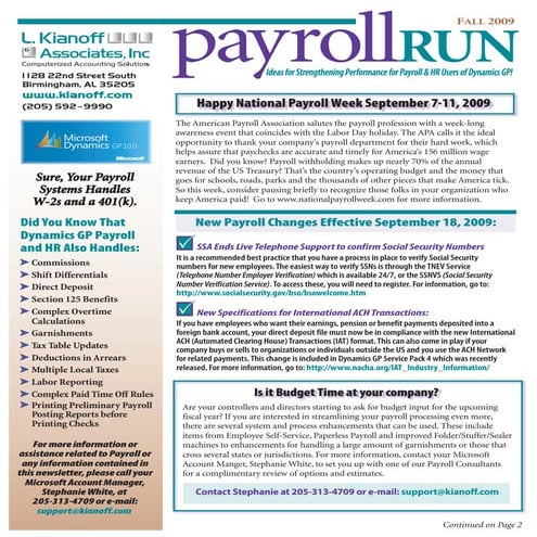 Payroll Run Fall 2009 Newsletter | PDF