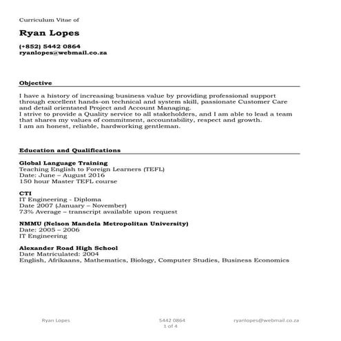 CV - Ryan Lopes | PDF