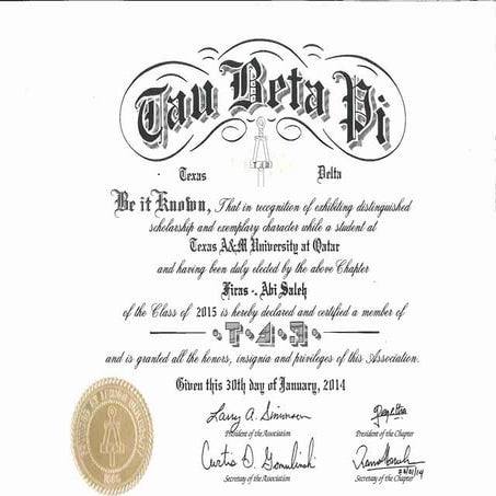 tau beta Pi Honour Society certificate | PDF