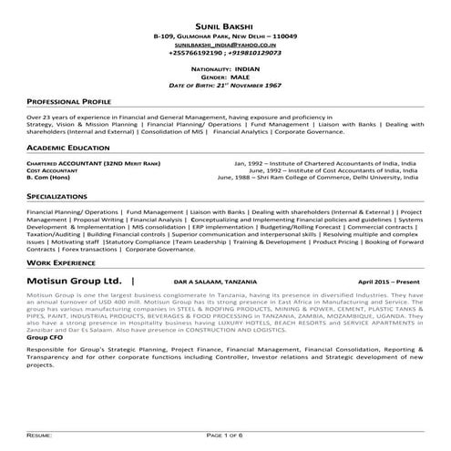 resume of sunil- Revised | DOC