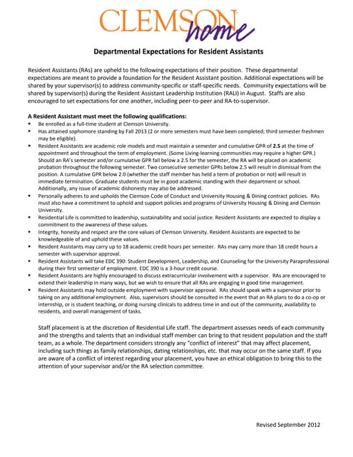 Ra position, description and residence life statement of Udiversity | PDF