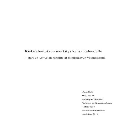 Anni Salo Riskirahoituksen merkitys kansantaloudelle | PDF