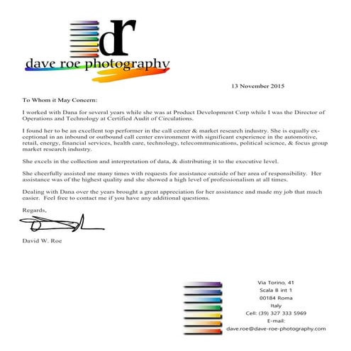 Dave Roe letter of reference | PDF