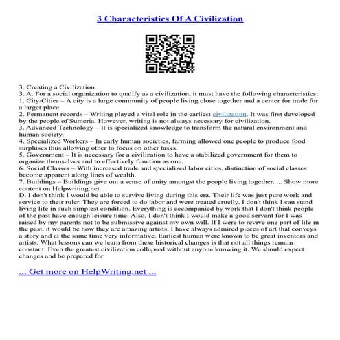 3 Characteristics Of A Civilization | PDF