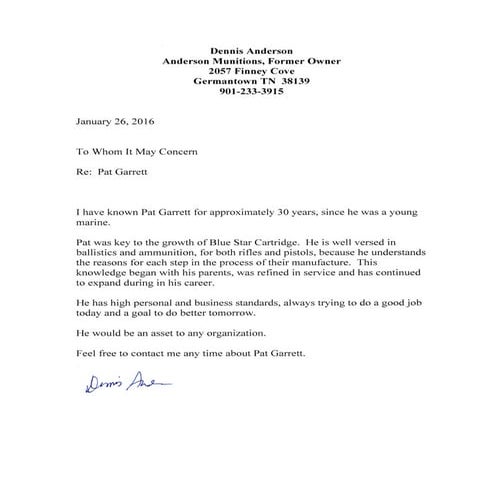 Pat Garrett reference letter | PDF