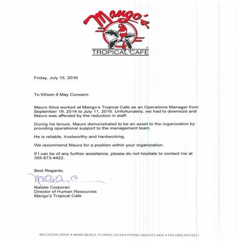 Mangos - Reference letter - Mauro Silva(1) | PDF