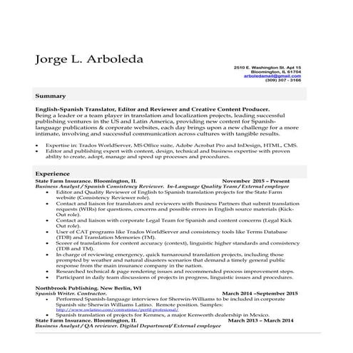Jorge L Arboleda - Resume STATE FARM | DOC