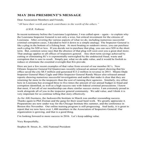 MAY 2016 President's Message FINAL | PDF