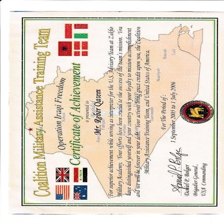 Coalition Military assistant training team certificate | PDF