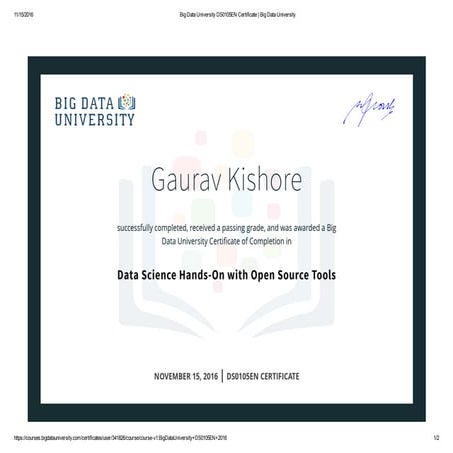 Gaurav-Big Data University DS0105EN Certificate _ Big Data University | PDF