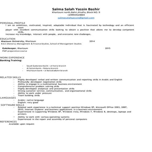 Salma's CV | DOCX | Computing | Technology & Computing