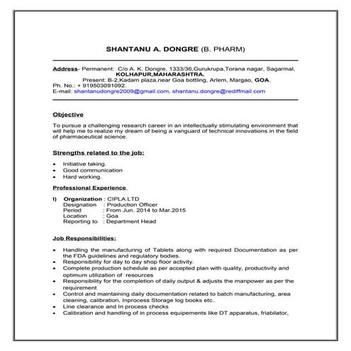 Shantanu Dongre Resume | DOC
