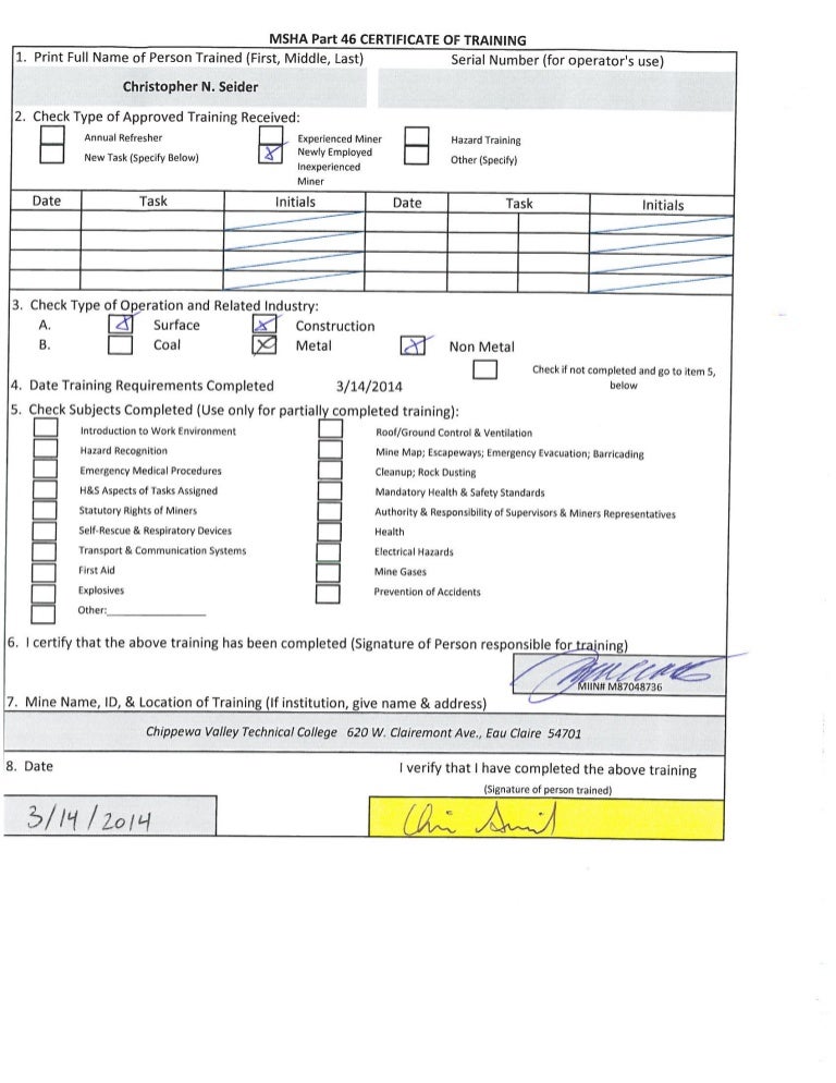 Seider MSHA Part 46 New Miner Training