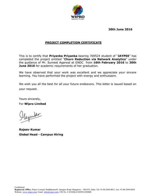 wipro internship certificate | PDF