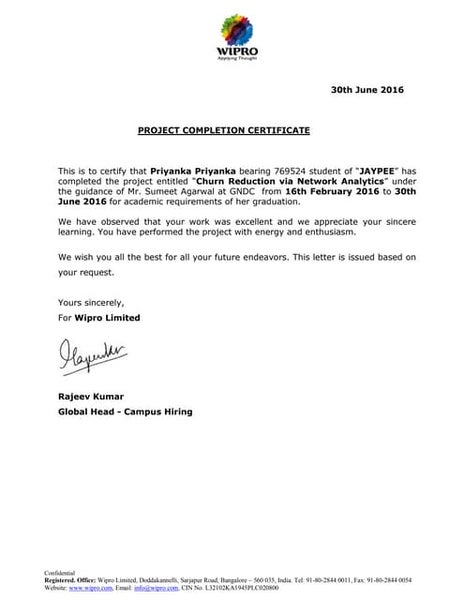 Wipro Internship Certificate