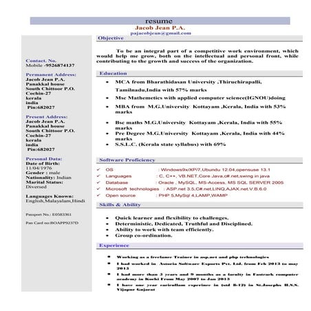 Jacob Jean resume | DOC