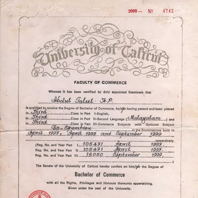 B Com Original Certificate | PDF