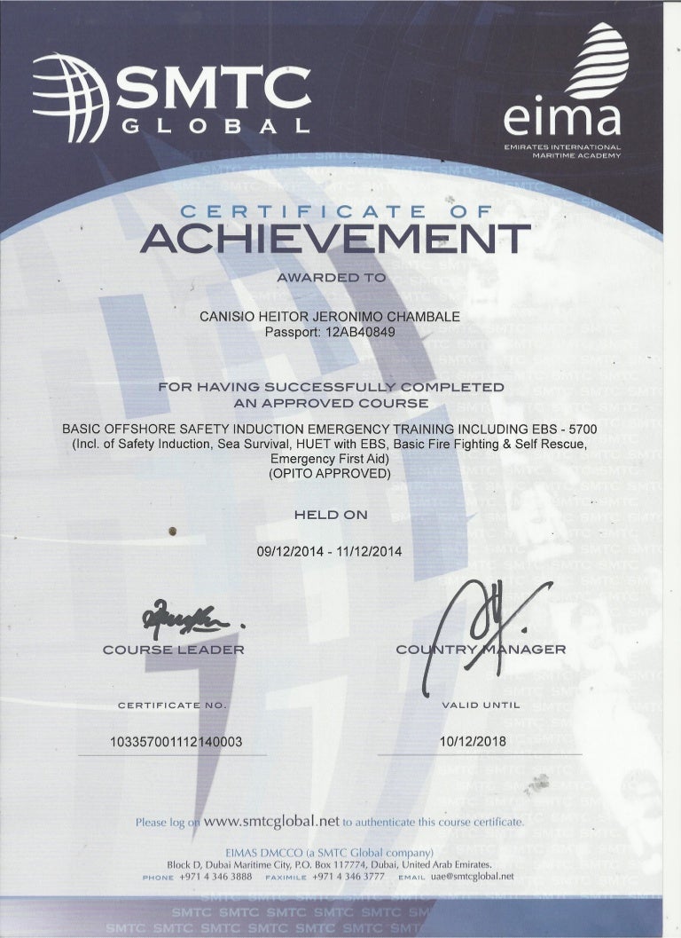 certificate BOSIET-SMTC