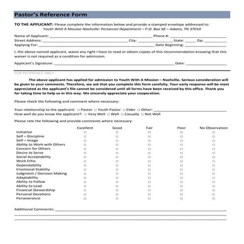 3 Pastor Reference Form | PDF | Christianity | Religion & Spirituality