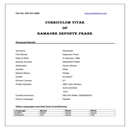 Curriculum Vitae of frank | DOC