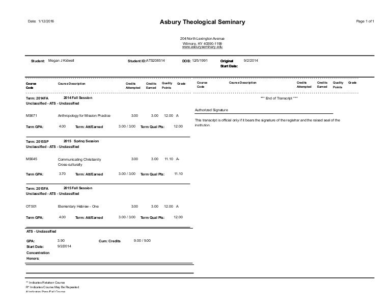 Unofficial ATS Transcript 2016