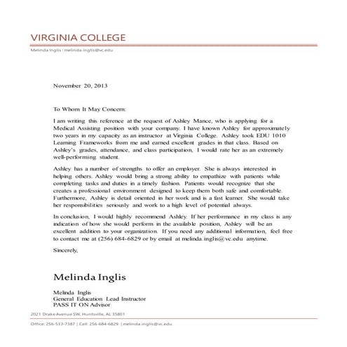 Reference Letter from Ms. Inglis | DOCX