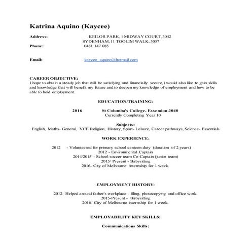 SAM'S PERSONAL RESUME | PDF