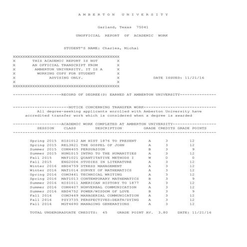 Unofficial Transcript Amberton Pdf