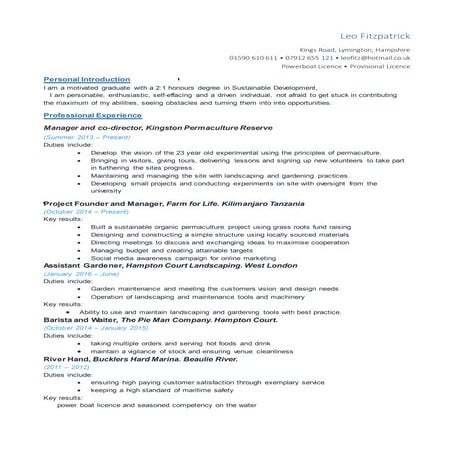 Leo Fitzpatrick CV (Nov 2016) | DOC