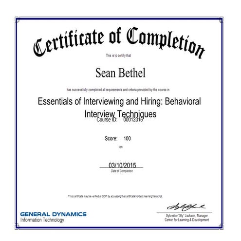 INTERVIEWING AND HIRING CERTIFICATE | PDF