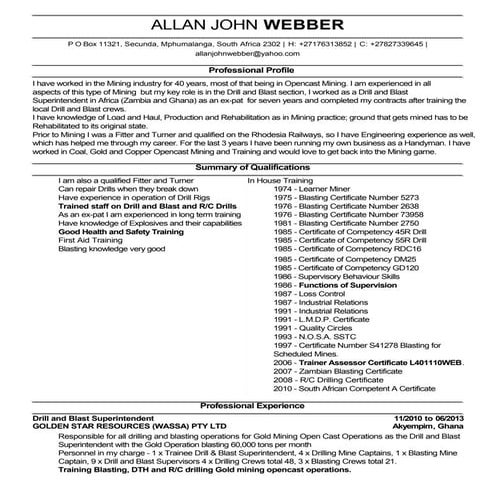 Allan Webber CV 2016 | DOC